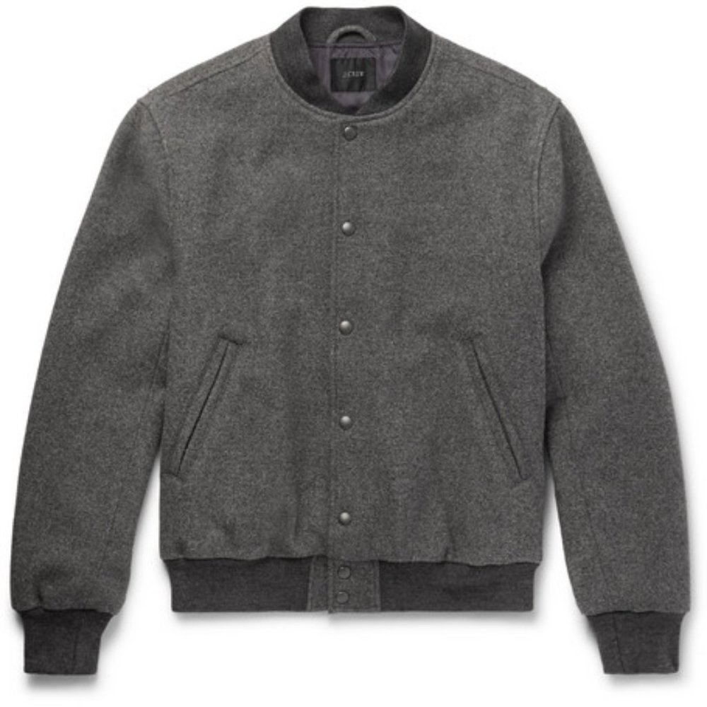 J. Crew Wool Stadium Bomber Jacket Men's Gray Xl - Gem